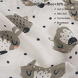 Viviland Muslin Baby Swaddle Blankets, Bamboo Cotton Soft Nursery Swaddle for Newborn Boys and Girls, Gender Neutral Receiving Blankets for Infants, Raccoon & Fox Pattern, 47 * 47 inches 4 Pack