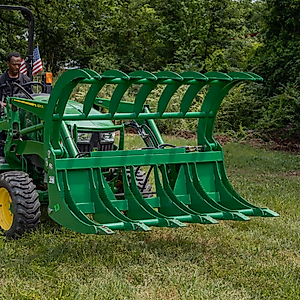 Titan Attachments 72" HD Root Grapple Rake Attachment Fits John Deere Hook and Pin Connection, Recommended for Series 4 Tractors, Twin 3,000 PSI Cylinders, Carry Rocks, Logs, Brush, Debris