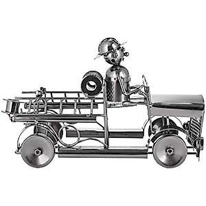 BRUBAKER Wine Bottle Holder 'Fire Engine' - Table Top Metal Sculpture - with Greeting Card