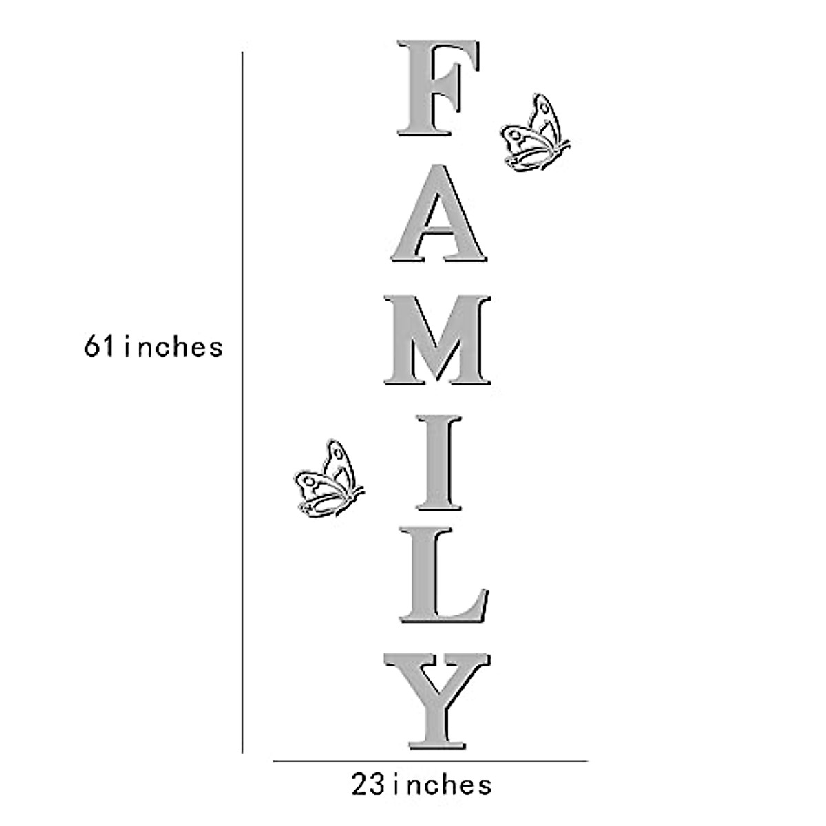 Doeean Family Wall Decor Letter Signs Acrylic Mirror Wall Stickers Wall Decorations for Living Room Bedroom Home Decor Wall Decals (Silver, 61 X 23)