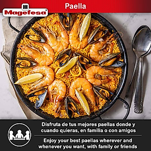 MAGEFESA® Enamelled - paella pan 17 in - 42 cm and 10 Servings, made in Enameled Steel, with dimples for greater resistance and lightness, ideal for cooking outdoors, cook your own Valencian paella