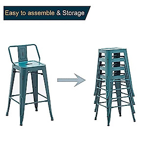 Andeworld Distressed Bar Stools Set of 4 Industrial Counter Stools Metal Barstools with Backrest (30 Inch, Distressed Design Teal)