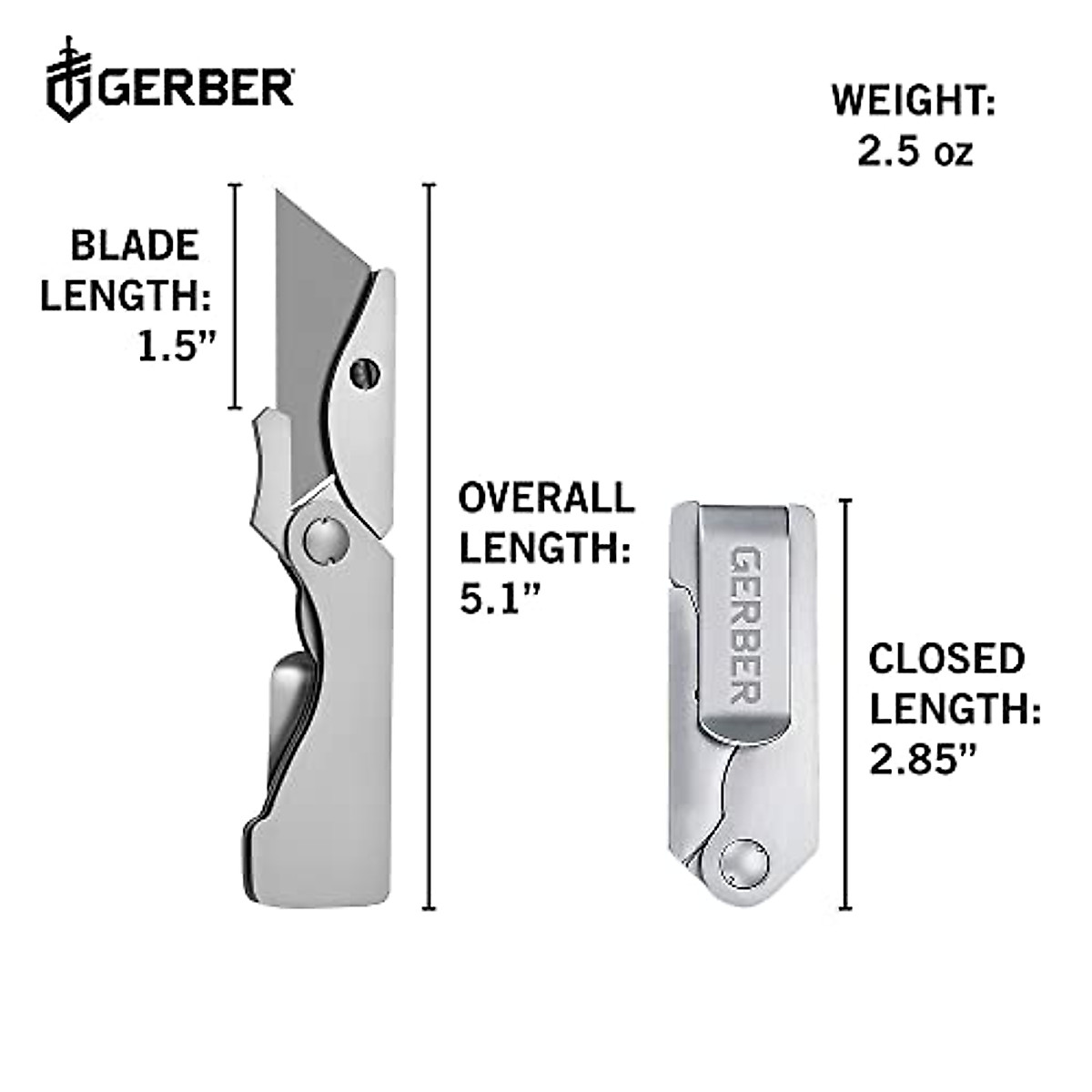Gerber Gear 22-41830N EAB Pocket Knife and Money Clip, EDC Gear, Fixed Blade Knife, Stainless Steel