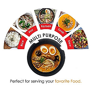 Kimi Cuisine Ramen Bowl Set of 2, 8pcs Total with Chopsticks, Black Melamine Bowls with Soup Ladle Spoons, Saucer Cups and Large 37 oz