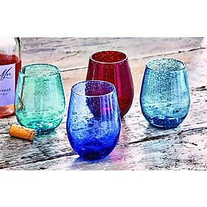 tag 16 oz. Bubble Glass Stemless Wine Drinkware Navy Dishwasher Safe Beverage Glassware for Dinner Party Wedding Resturant Navy