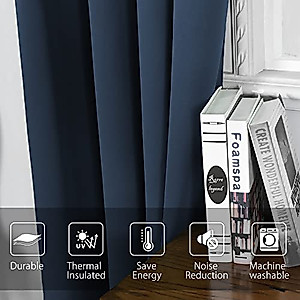 JADE POKE 2 Panels Navy Pinch Pleat Blackout Sunblock Small Curtains for Kitchen, Thermal Insulated Energy Saving Solid Window Curtain Panel for Kid Room, Each is 100CMx110CM