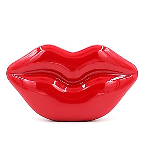 Women Acrylic Lips-shaped Evening Bags Purses Clutch Vintage Banquet Handbag (Red) Medium