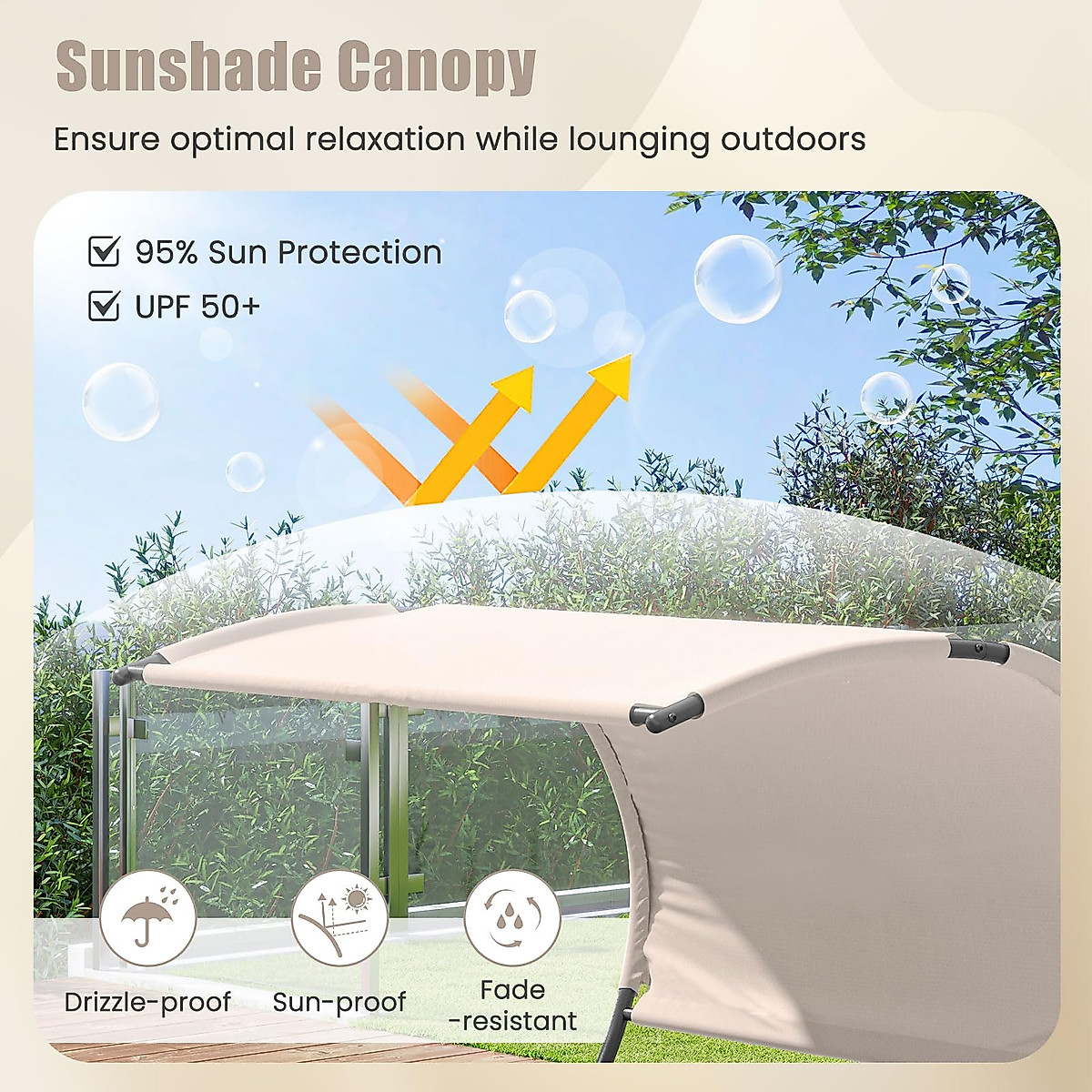 Tangkula 2 Person Lounge Chair with Canopy, Outdoor Chaise Lounge with 2 Detachable Pillows, UPF50+ Extra Large Double Patio Hammock Sunbed Chair with 2 Wheels for Backyard, Poolside