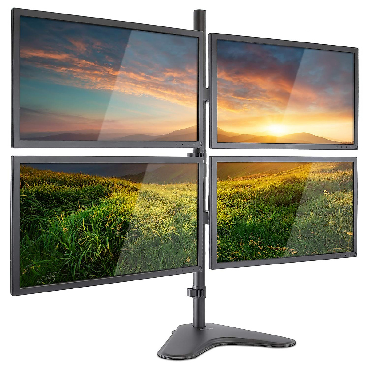 Mount-It! Quad Monitor Stand | Height Adjustable Free Standing 4 Screen Mount | Fits Monitors up to 32 Inches | Black, Steel | MI-2784