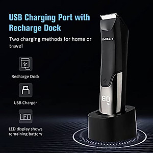 SoftKare Groin Hair Trimmer for Men - Safe Ball Shaver, Replaceable Ceramic Blade Heads & Charging Base, Electric Body Groomer with Light & Power Display, Waterproof Wet/Dry Use Male Razor