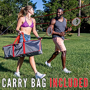 Franklin Sports Elite Badminton Net Set - Includes Badminton Rackets, Poles/Net, Stakes, Ropes, Boundary Kit - Beach or Backyard Volleyball Badminton- Easy Setup,Black