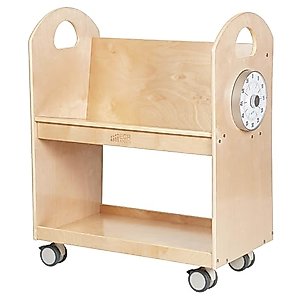 ECR4Kids Mobile Book Cart with Countdown Timer, Classroom Bookshelf, Natural