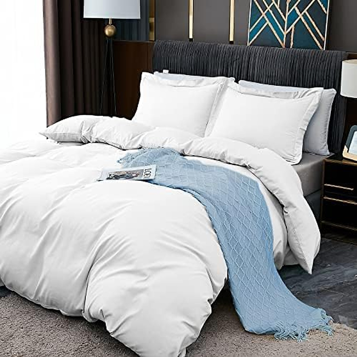 BBANGD Duvet Covers Queen Size Ultra Soft and Breathable Bedding Comforter Cover Set Washed Microfiber 3 Pieces with Zipper Closure Duvet Cover and 2 Pillow Shams(Pure White)