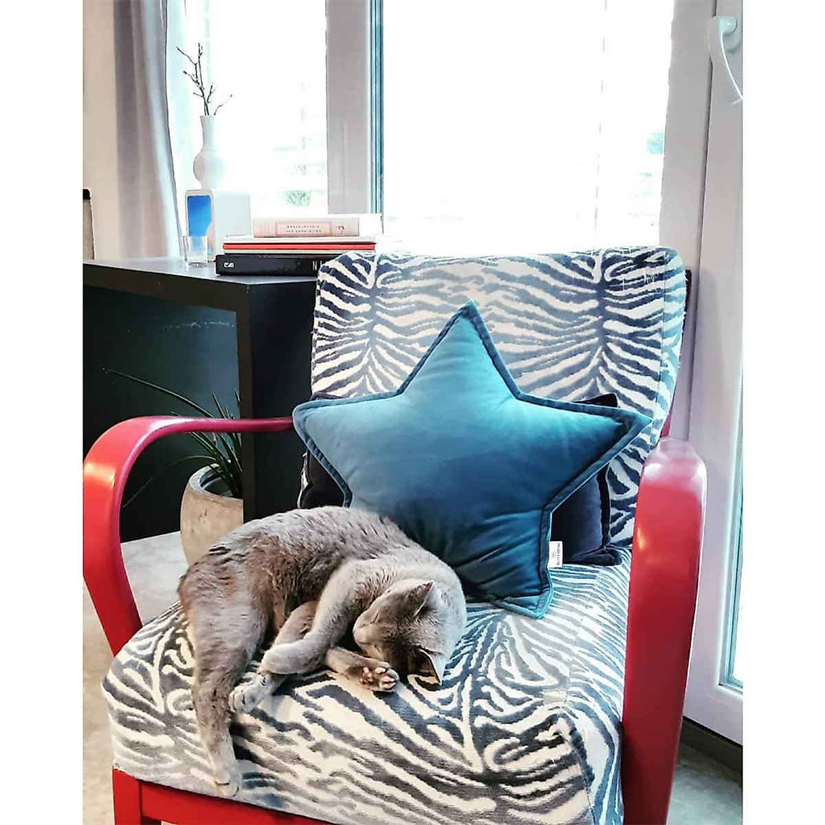 JIKAL Star Moon Shaped Pillow Soft Velvet Nursery Stuffed Throw Pillows for Kids Room Couch Reading Nook Decor (Star, Teal)