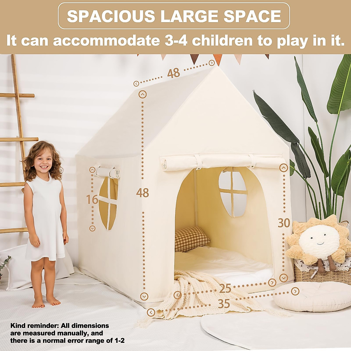 Canvas Kids Play Tent Indoor Toddler Playhouse Playroom Inside Children Teepee Tents Playhouse for Girls Boys Toddler Play Tent Indoor & Outdoor