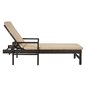 Safavieh PAT9000A Outdoor Collection Alma Brown and Beige Rattan Sun Lounger Lounge Chair