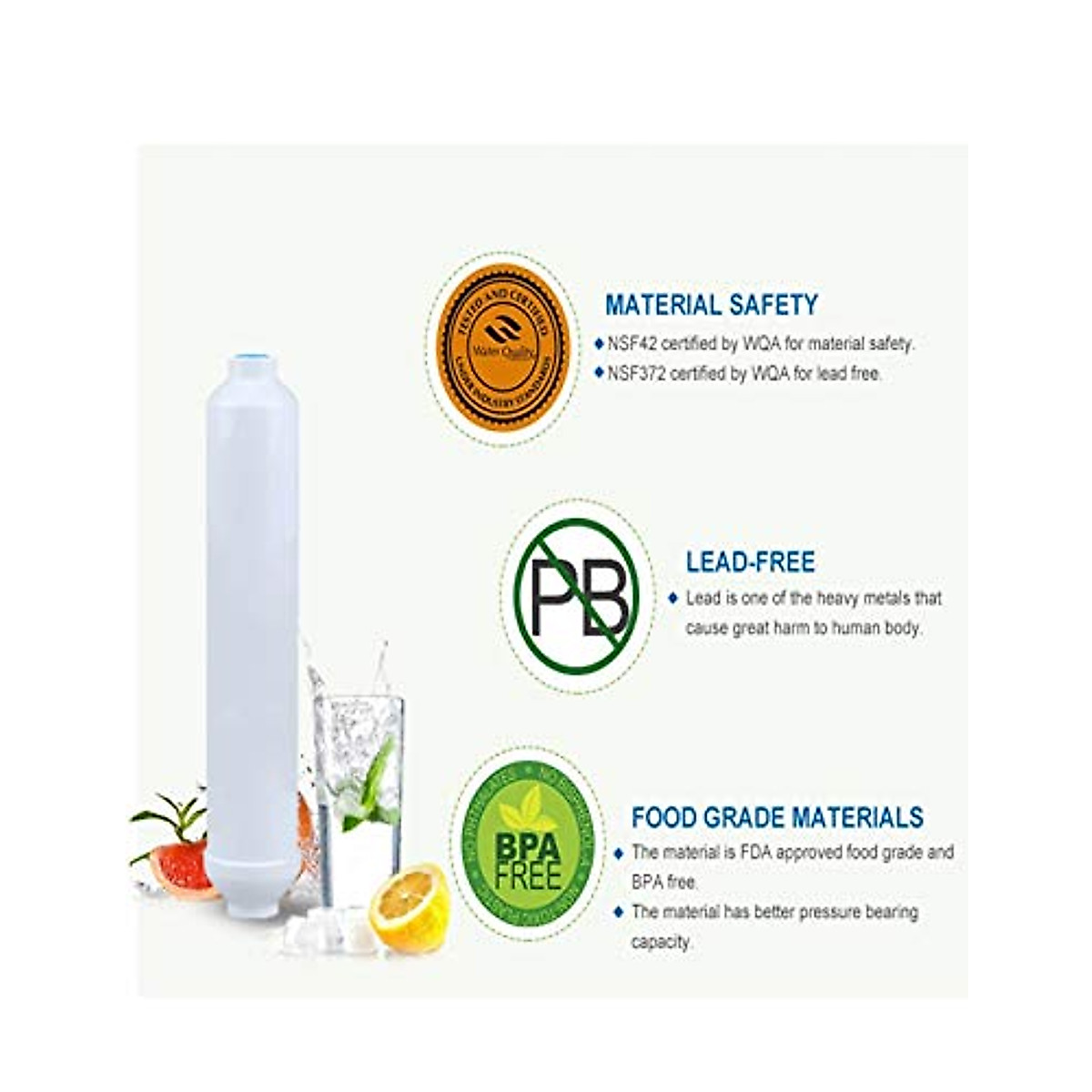 CFS 10" Post Carbon Filter 1/4" Female (FPT) T33 Inline Coconut Grade Activated Carbon Pre/Post Membrane Filter for Taste and Odor Reduction