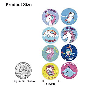 PMCDS2G Reward Stickers for Kids 1inch 500pcs Per Roll Unicorn Cartoon Design Easy Carried Incentive Sticker Supplies for Teachers and Mothers