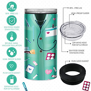 Didaey 4 Pcs Nurse Gifts Include 2 Pcs 16 oz Nurse Tumblers Nurse Nutrition Facts 4 in 1 Tumbler Can Cooler Cup Stainless Steel Insulated Nursing Mug and 2 Pcs Nurse Appreciation Keychain for Nurses