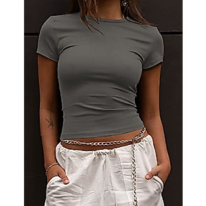 ZHENWEI 2 Piece Women's Workout Gym Compression Shirts Cute Basic Cap Sleeve Slim Fitted Crop Tee Top Black&Grey S