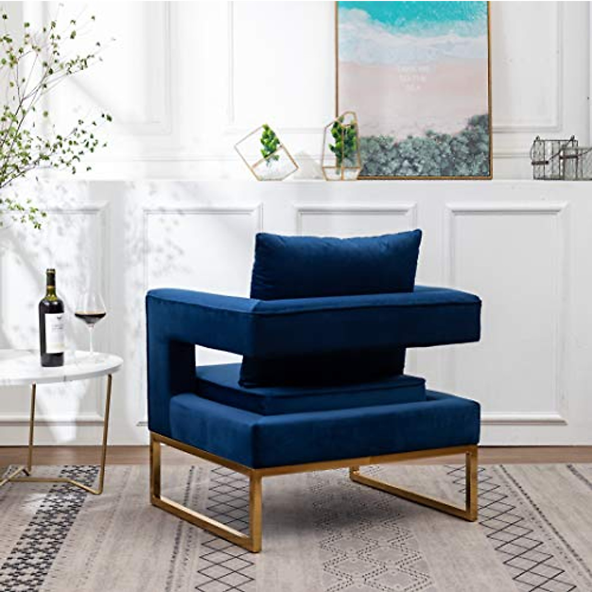 Roundhill Furniture Lenola Upholstered Accent Arm Chair, Blue 29.75D x 27.5W x 34.5H Inch
