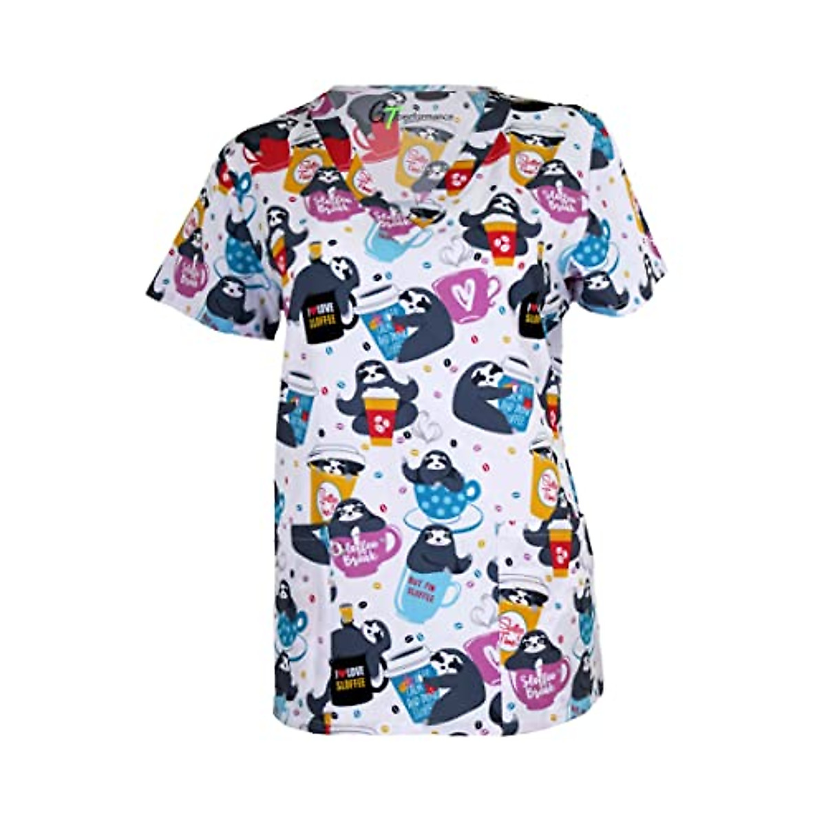 Womens Medical Nursing Print Scrub Uniform Top GT Performance-Sloffee Break-Large