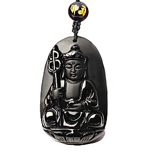 Ksitigarbha Natural Obsidian Amulet Pendants