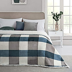 PU MEI Sherpa Fleece Throw Blanket 60" x 80" Reversible Plush Fluffy Lattice Flannel Blankets for Sofa Couch Bed, Grey-Soft Blue
