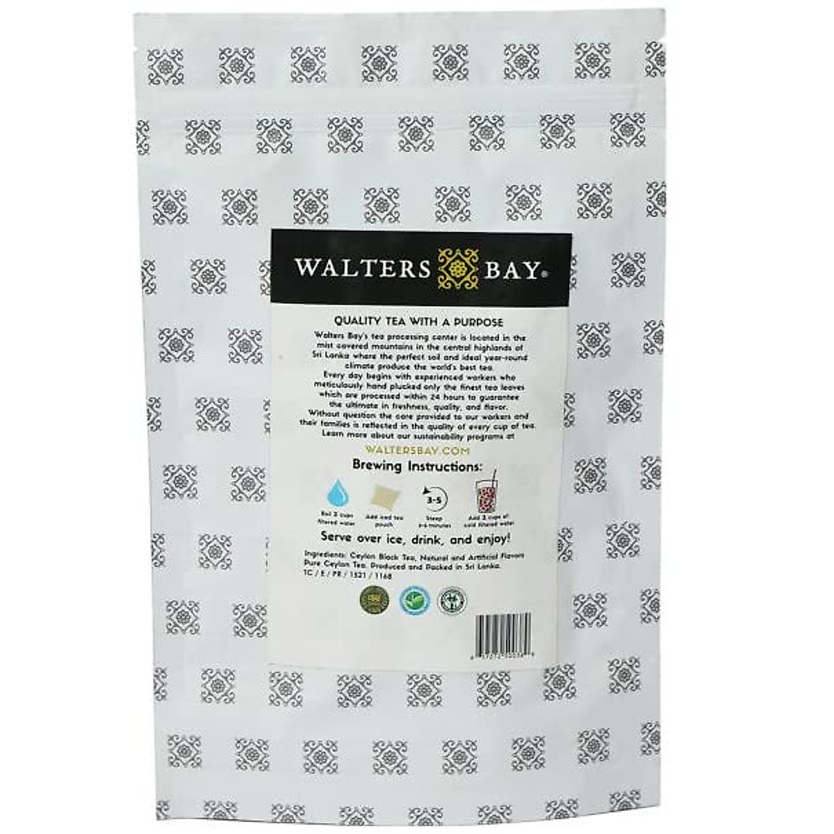 Walters Bay Peach Iced Tea | 12 Quart Sized Tea Bags, Ceylon Tea, Unsweetened, Peach Flavored, 100% Hand Plucked, Black Tea