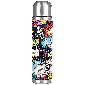 Space Graffiti Paitning Vacuum Insulated Stainless Steel Water Bottle, Double Walled Travel Thermos Coffee Mug 17 OZ for School Office