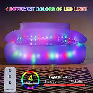 Ccinnoe Double Inflatable Sofa, LED Inflatable Chair with LED Lights, Blow Up Illuminated Air Lounger Couch, Electric Pump Inflatable Couch for Indoor Outdoor Camping, Party, Beach, Hiking, Yard
