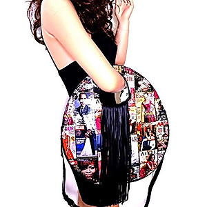 Michelle Obama Magazine Cover Print Fringed Round Handle Satchel Purse Wallet SET