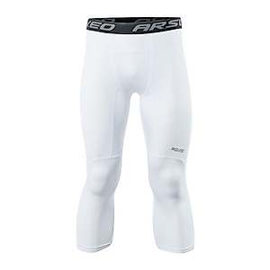 ARSUXEO Men's 3/4 Running Compression Tights Capri Pants K75 White Size Medium
