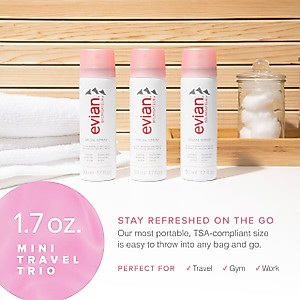 EVIAN FACIAL SPRAY Natural Mineral Water Facial Spray Trio, Travel Size, 1.7 Ounce (3 pack)