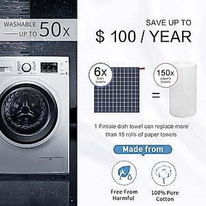 Fintale Kitchen Dish Cloths 6 Pack,12 x 12 Inches,100% Cotton Waffle Weave Soft and Super Absorbent Dish Towels, Quick Drying Dish Rags for Washing Dishes, Lattice Designed, Grey