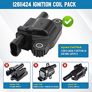 12611424 Ignition Coil Pack Compatible with Chevy Cadillac GMC Pontiac 5.3L 6.0L V8 Engine G8 Grand Prix H3 Silverado Tahoe Yukon Impala - Replace # 12570616 D510C UF413, set of 8 Ignition Coil