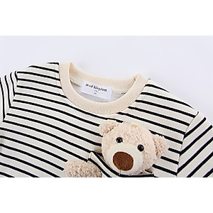 Mud Kingdom Toddler Boys Jogger Sets Fleece Lined Funny Cartoon Bear Stripe Beige 4T