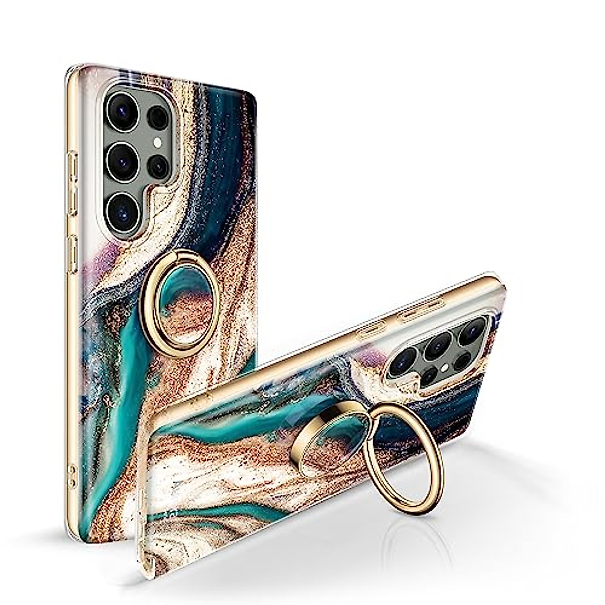 GVIEWIN Marble Bundle - Compatible with Samsung Galaxy S23 Ultra 6.8 Inch [No Built-in Screen Protector] + Phone Ring Holder (Dreamland River/Purple) (2 Items Bundle)