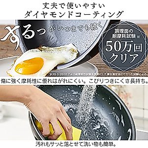 Iris Ohyama TF-SE4 Frying Pan and Pot Set, Frying Pan Set, Gas Fire, Induction Compatible, 4-Piece Set, Removable Handle, Diamond Coating, Ricopa Color, Red