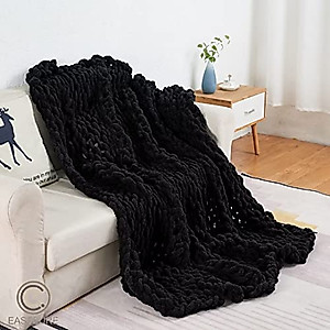 EASTSURE Chunky Knit Throw Blanket, Warm Soft Cozy Chenille Throw Blanket, Large Throw Bed Blanket for Couch, Sofa, Boho Home Decor,Gift - Machine Washable,Black 47"x71"