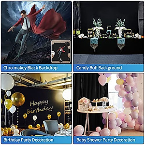 Hemmotop Black Backdrop Background 6 x 9ft Polyester Fabric Chromakey Black Screen Backdrops Collapsible for Photography,Birthday Party,Wedding Stage,Photoshoot with 3 x Backdrop Clip Clamp