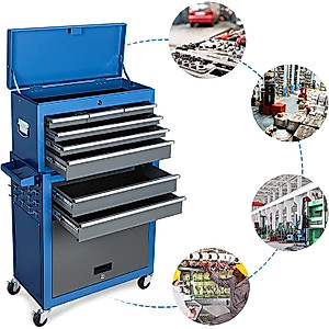 AIRAJ PRO 8-Drawer Rolling Tool Chest with Wheels,Removable Tool Box Organizer,Detachable Top Box & Locking System,High Capacity Tool Storage Cabinet for Workshop Mechanics Garage (Blue)