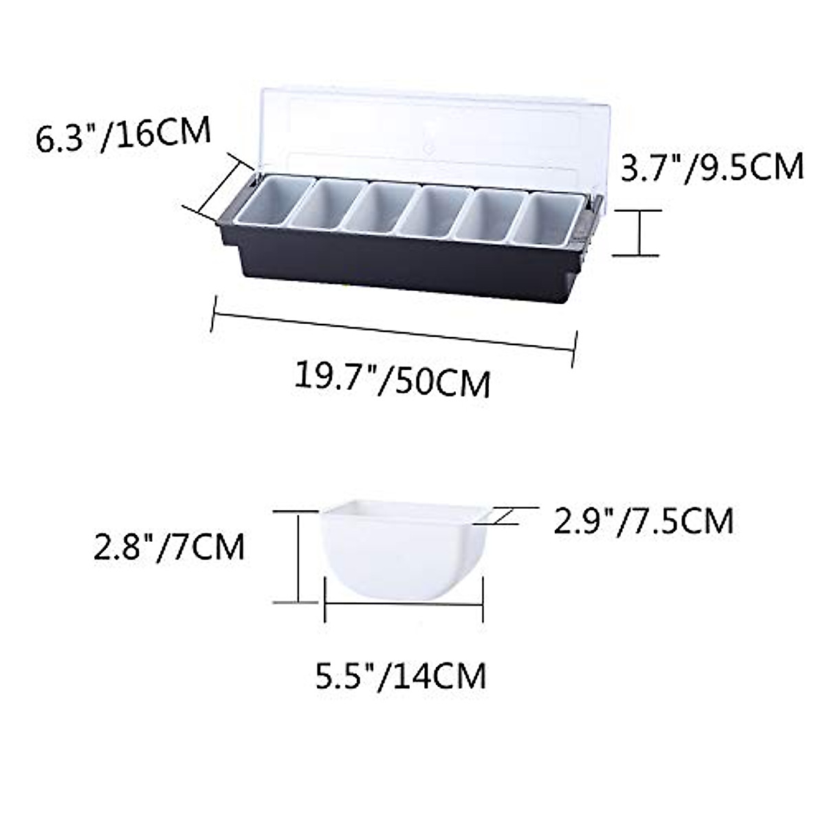 Ice Cooled Condiment Serving Container, 6-Tray Iced Cooled Garnish Station Serving Tray with lid for Home Work or Restaurant Salad Platter
