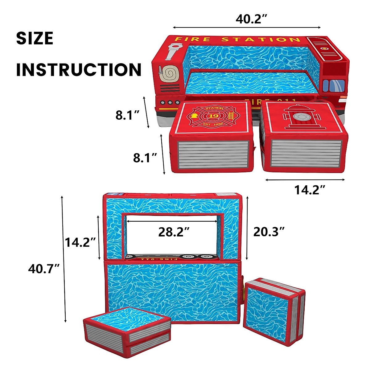 fond + found Kids Couch Sofa, Modular Toddler Couch, Convertible Kids Couch, Fire Truck-Themed Modular Sofa for Boys and Girls, Sofa Bed for Bedroom
