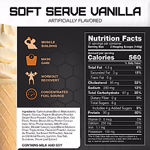 Rivalus Clean Gainer - Soft Serve Vanilla 10 Pound - Delicious Lean Mass Gainer with Premium Dairy Proteins, Complex Carbohydrates, and Quality Lipids, No Banned Substances, Made in USA