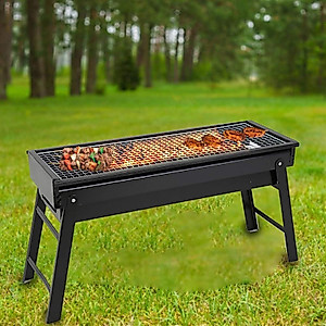 Portable BBQ Grill Portable Charcoal Grill Black Metal Foldable BBQ Grills Outdoor Cooking Charcoal Barbeque for Picnic, Camping, Patio Backyard Cooking - 23.62×8.66×12.99 inch for Patio Backyard Barb