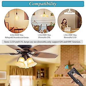 Universal Smart WiFi Ceiling Fan Remote Control Kit, Ceiling Fan Control and Dimmer Light Switch, Compatible with Alexa, Google Assistant and Smart Life App, 3 Speed, Timing, Remote Control