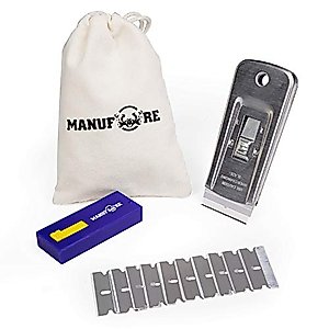 MANUFORE Portable Multi-Purpose Stainless Steel Razor Scraper for Cleaning Glass, Stove-top, Window, Floor with 10 Stainless Steel Blades