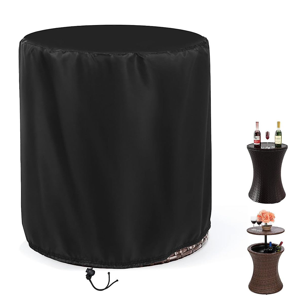MUTUSHI Patio Cooler Bar Table Cover Outdoor Patio Round Beer Cooler Table Cover Waterproof Barrel Cool Bar Table Cover 21" D X 23" H Black