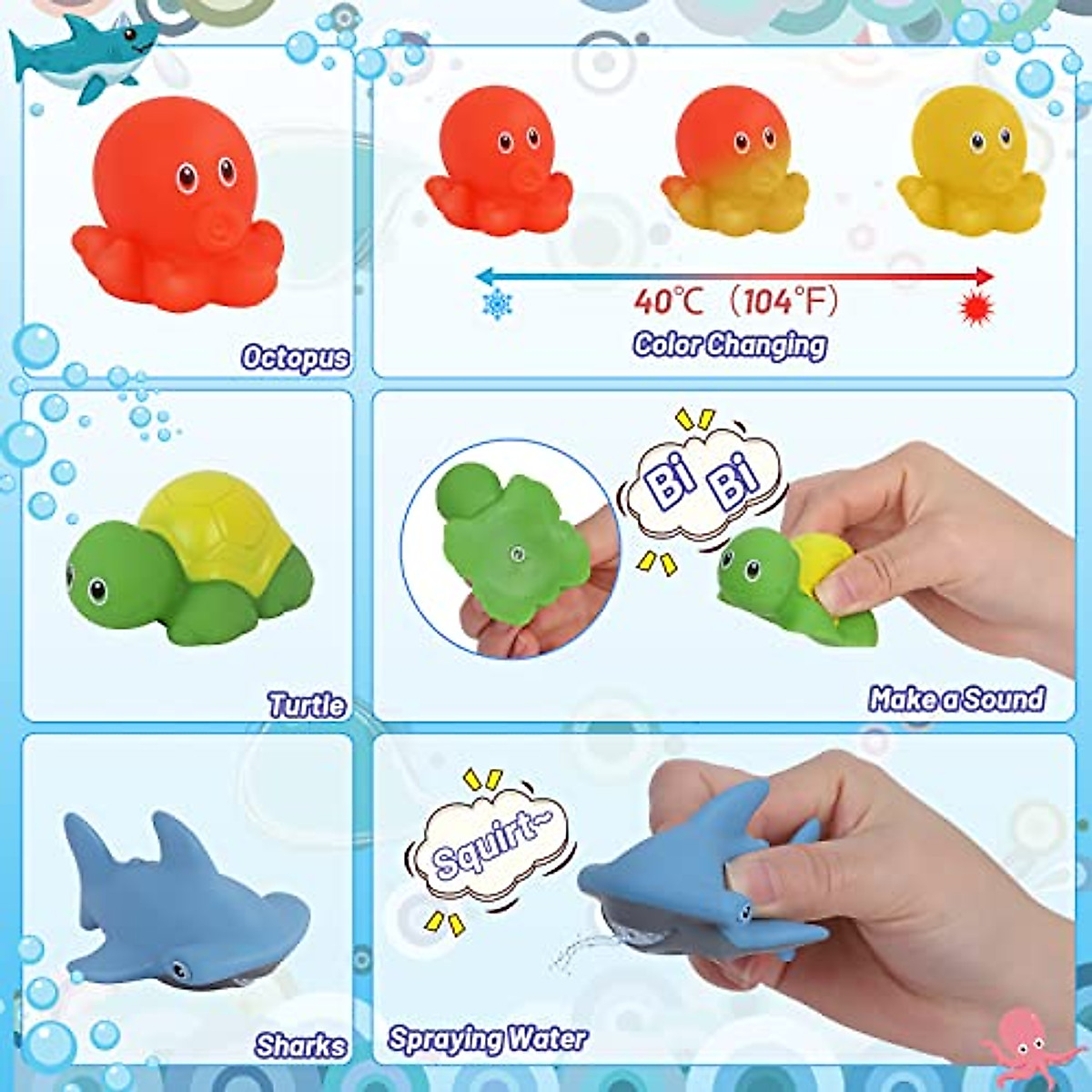 Gifts2U Bath Toy for Kids Age 4-8, 25PCS Color Changing Silicone Water Lab Suction Bath Toy Set for Toddlers, Bathtub Play Stem Buiding Toys with Mesh Storage Bag
